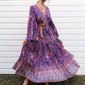 Dresses | Boho Purple Floral Print V Neck Cottagecore Dress | Poshmark